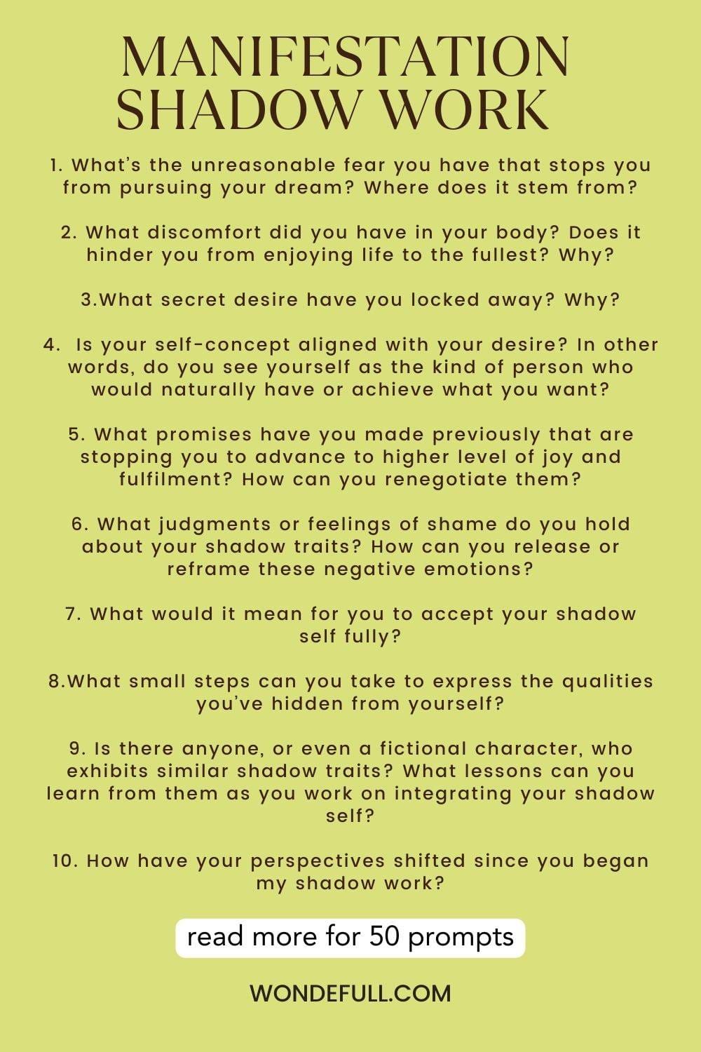 50 Powerful Shadow Work Prompts for Manifestation - Wondefull